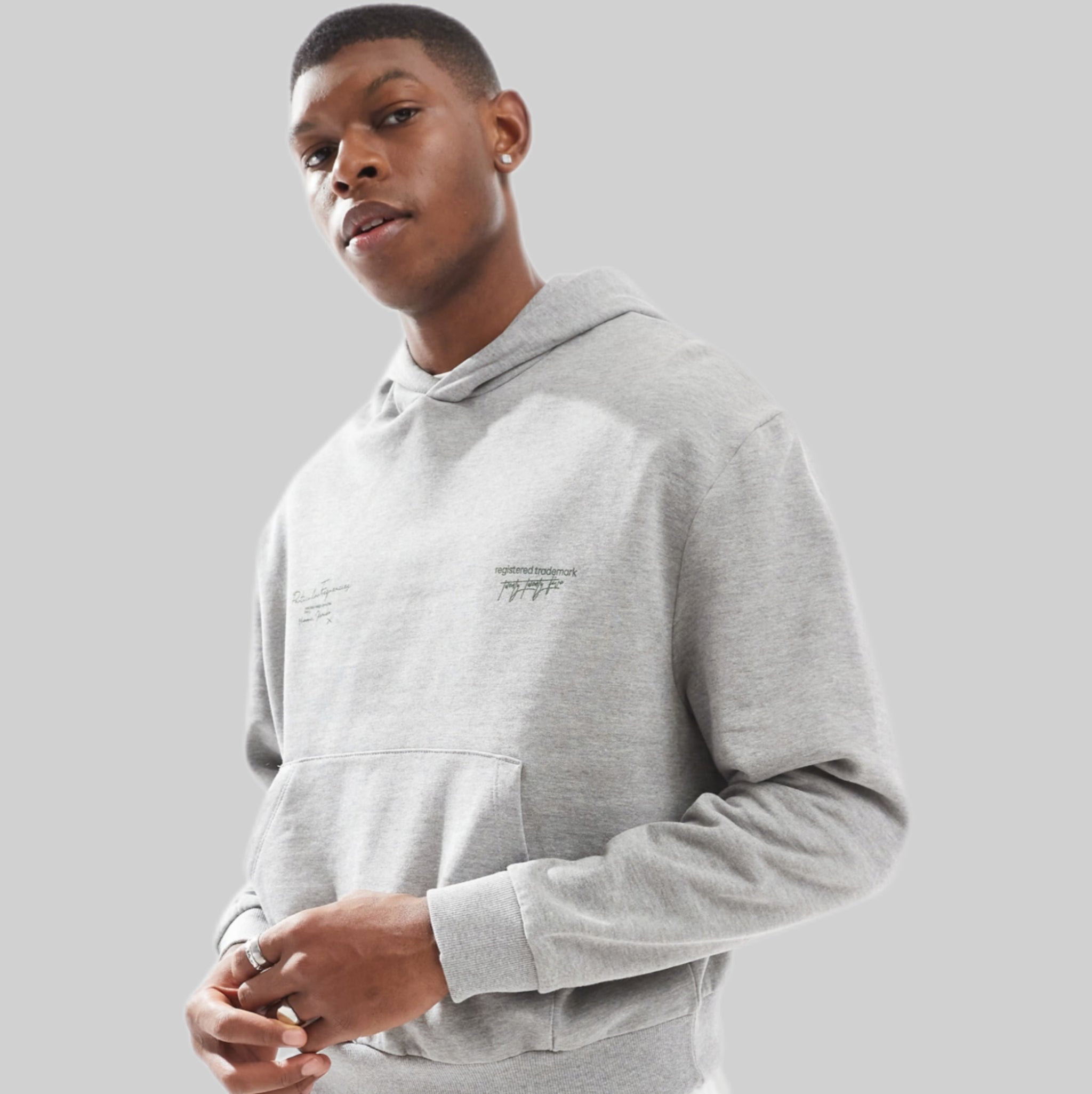 ASOS DESIGN Oversized Boxy Hoodie - Grey Marl with Text Print